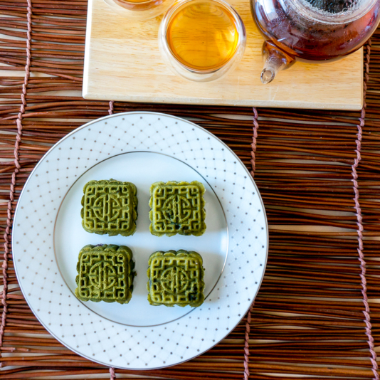 Matcha Snow Skin Mooncakes with Red Bean Filling